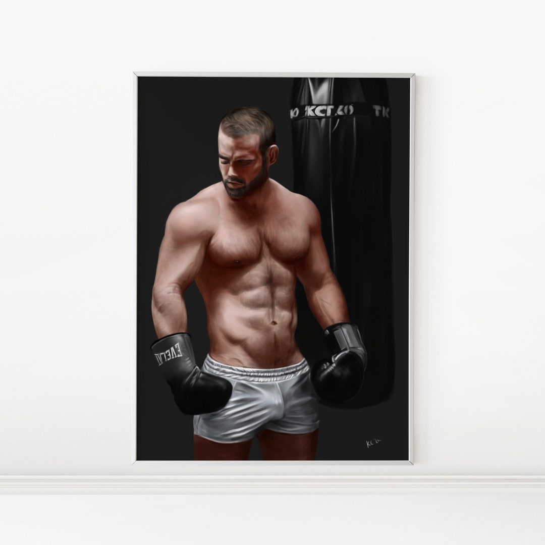 Dynamic Fighter Portrait Digital Painting of Male Form Beard and Boxing ...