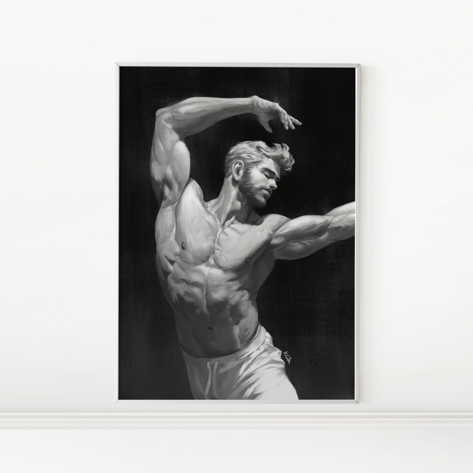 Grayscale Grace - Black and White Male Dancer Portrait | Digital Art ...