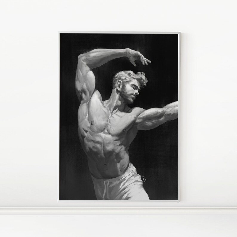 Grayscale Grace Black and White Male Dancer Portrait Digital Art ...