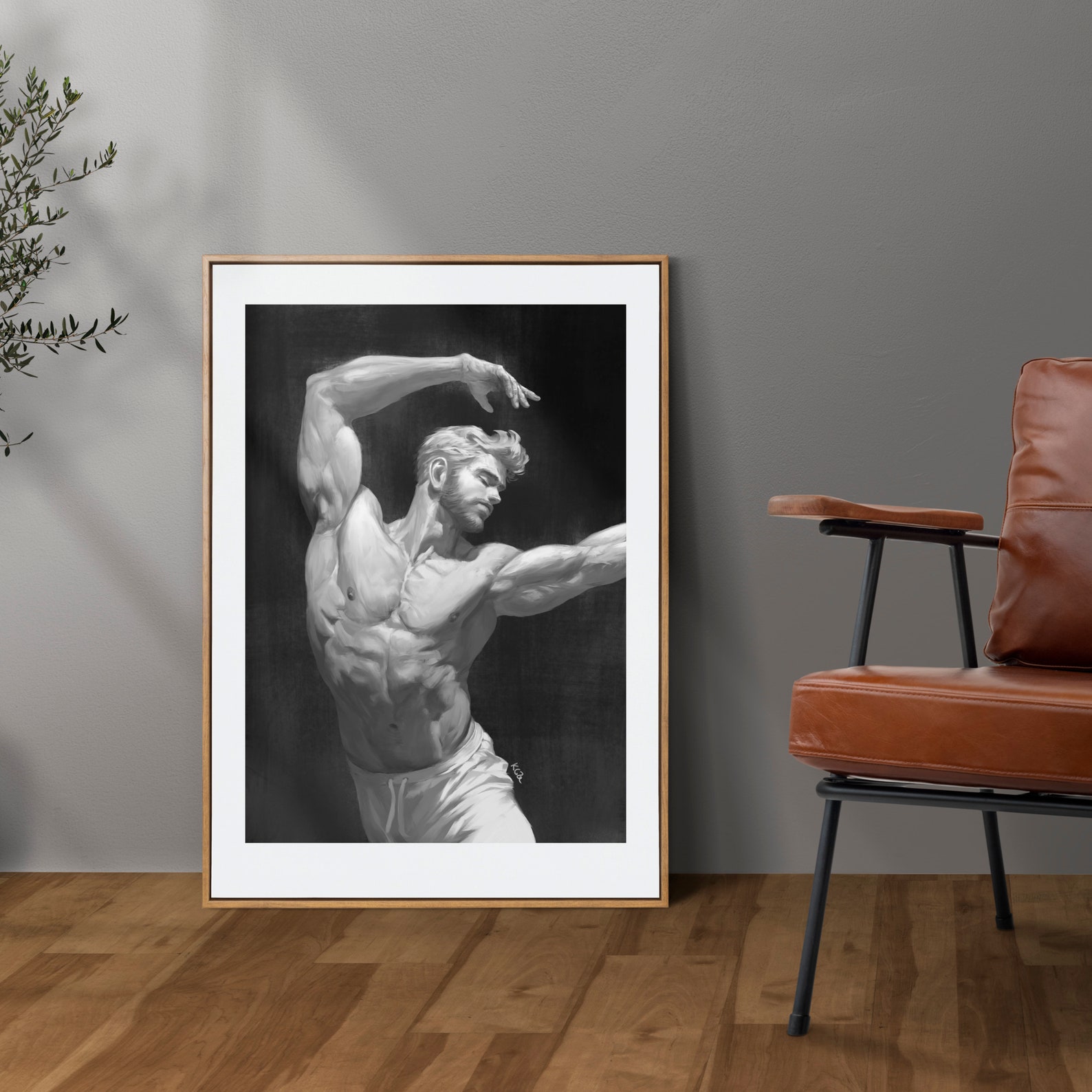 Grayscale Grace Black and White Male Dancer Portrait Digital Art ...