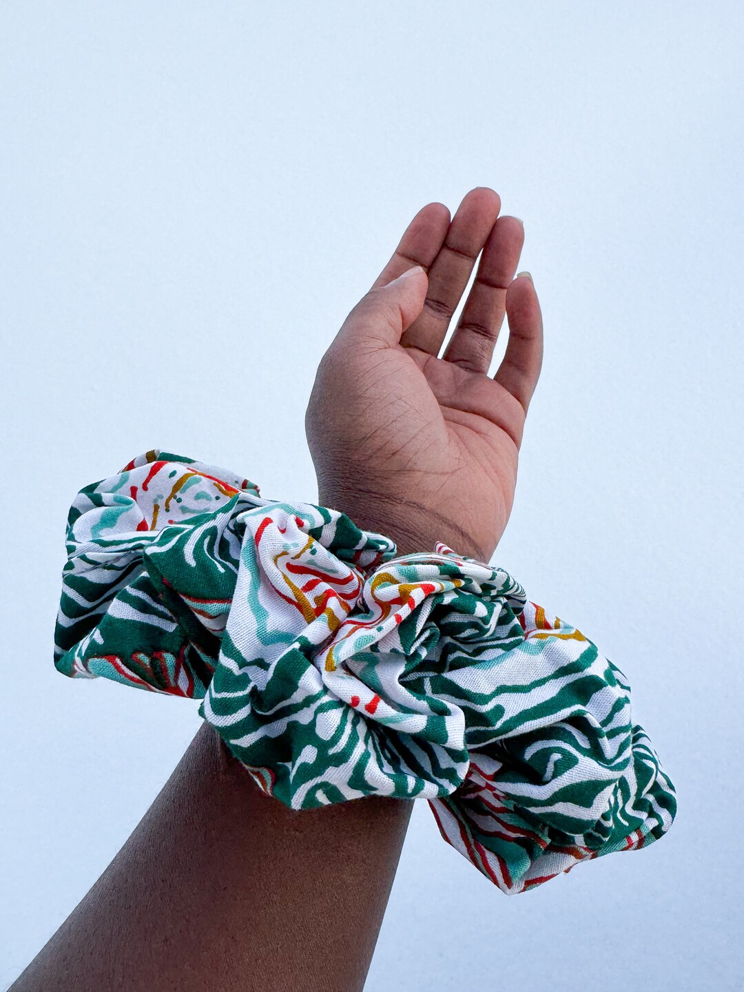 Mint Green Print African Wax Scrunchie | Brown Maxi Scruchie - Etsy