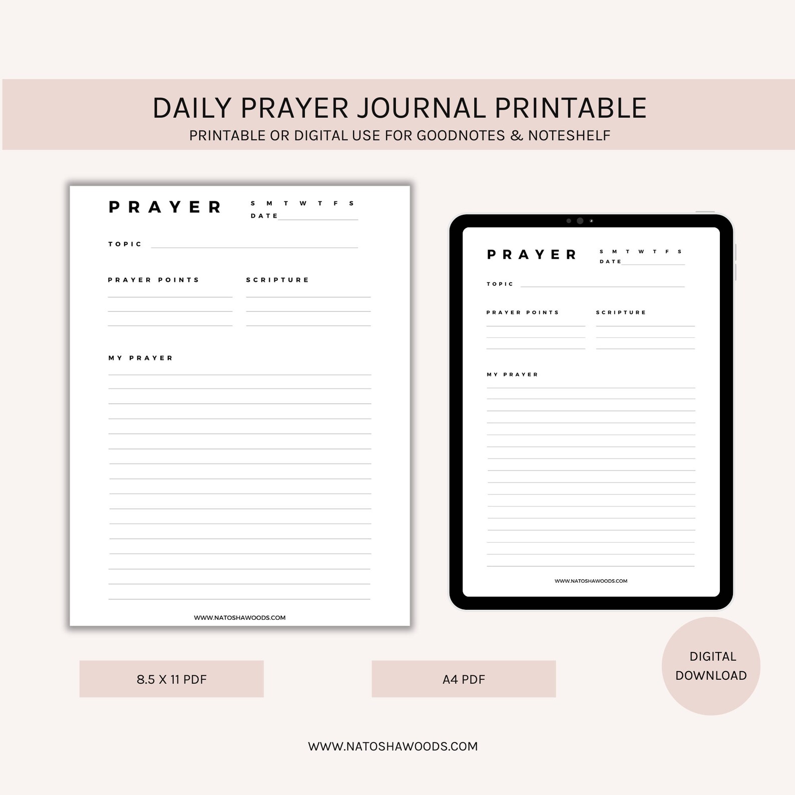 Daily Prayer Journal Printable, Christian Journal Prayer Template ...