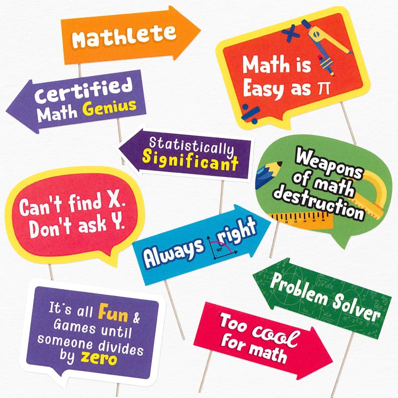 Math Party Photo Booth Props 10 Piece Kit Classroom or Birthday ...