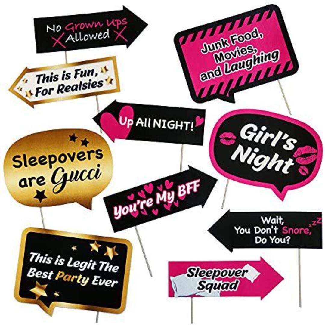 Slumber Party Photo Booth Props 10 Piece Kit up All Night Sleepover ...