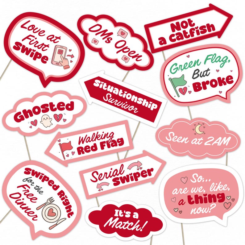 Valentine’s Swipe Right Photo Booth Props 12 Piece Valentine’s Day ...