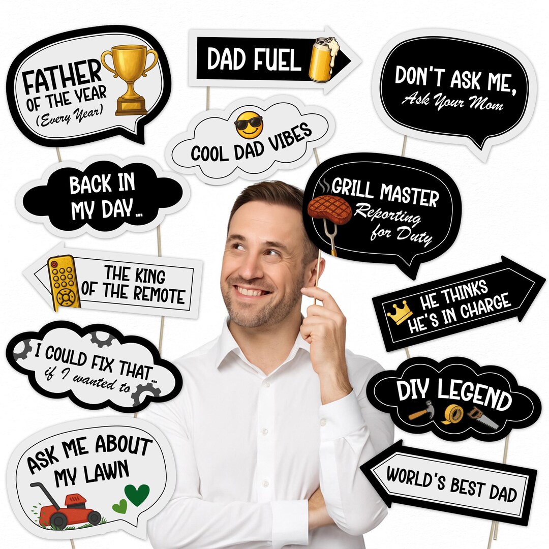 Father’s Day Photo Booth Props 12 Piece Dad Party Decorations Pre Cut ...