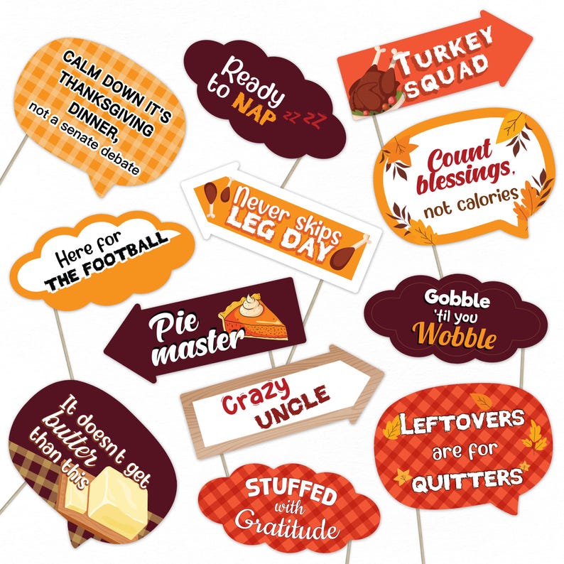 Thanksgiving Photo Booth Props – Fun Fall & Friendsgiving Decorations ...