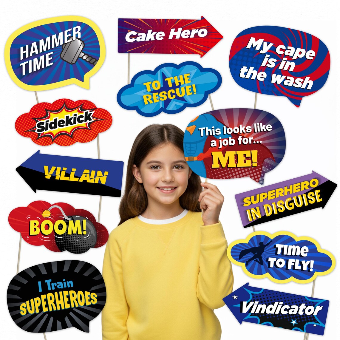 Superhero Party Photo Booth Props – Comic Birthday Decorations for Kids ...
