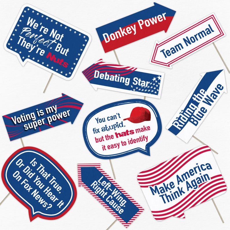 Political Blue Party Photo Booth Props - Democrat Election Party ...