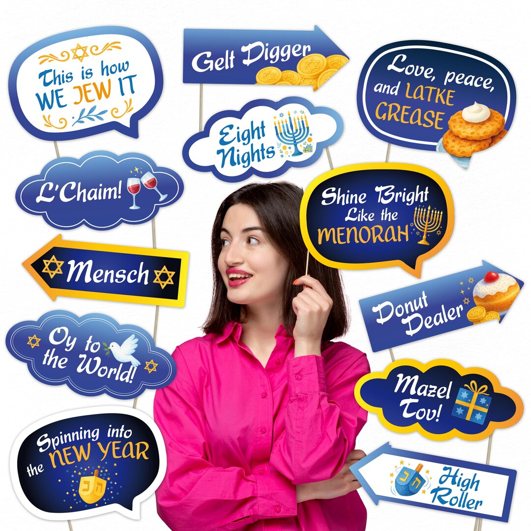 Hanukkah Photo Booth Props 12 Piece Jewish Holiday Party Decorations ...