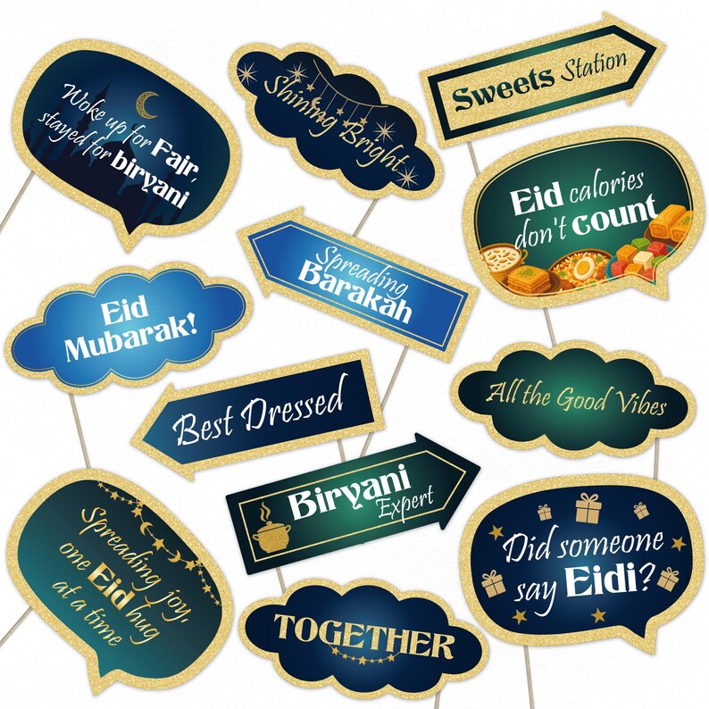 Eid Photo Booth Props 12 Piece Kit Eid Mubarak Decorations Pre Cut With ...