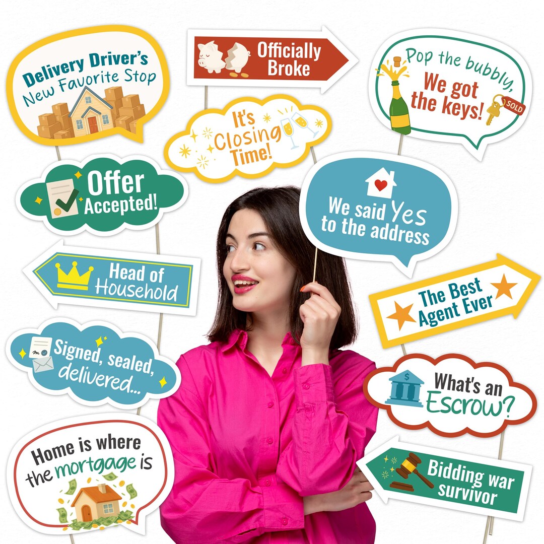 Real Estate Closing Photo Booth Props 12 Piece Kit Funny House Sold ...