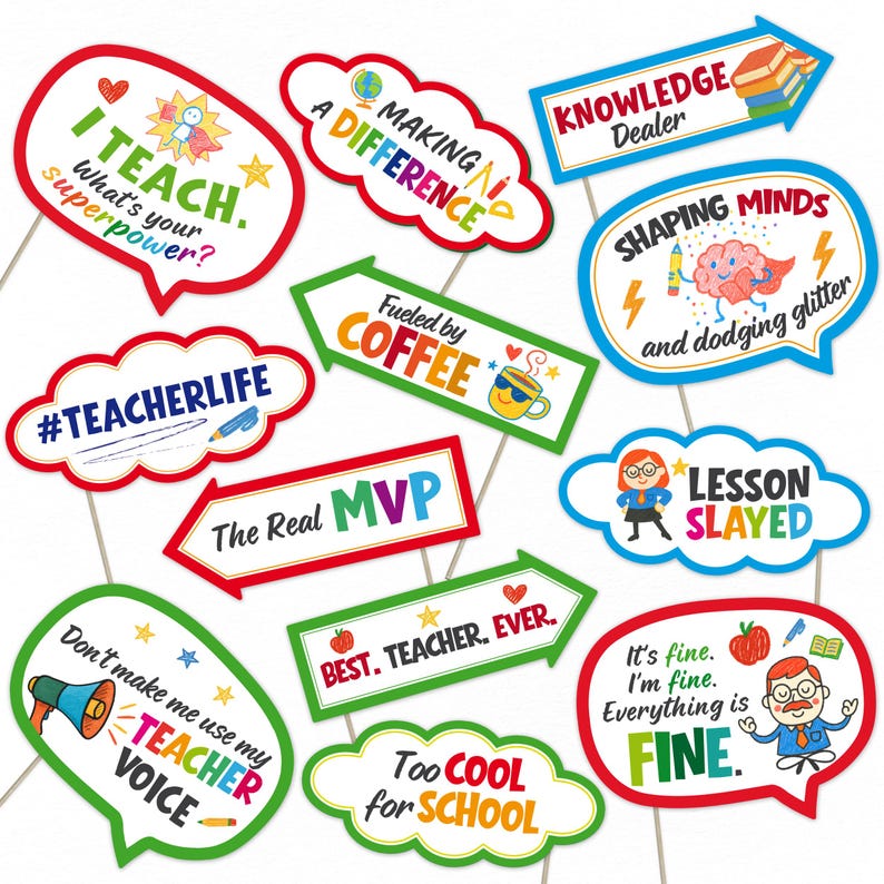 Teacher Appreciation Photo Booth Props 12 Piece Kit School Event ...