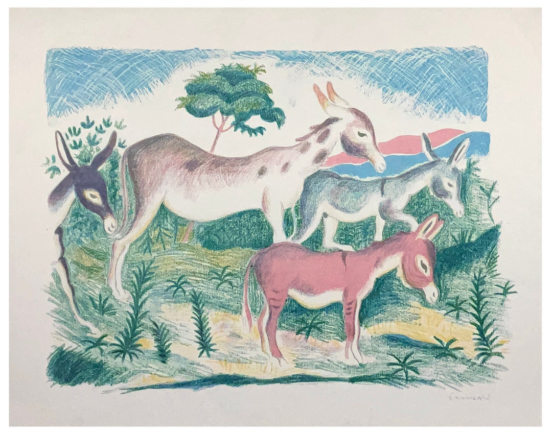 Signed Original RICHARD SEEWALD Color Lithograph eselherde herd of ...