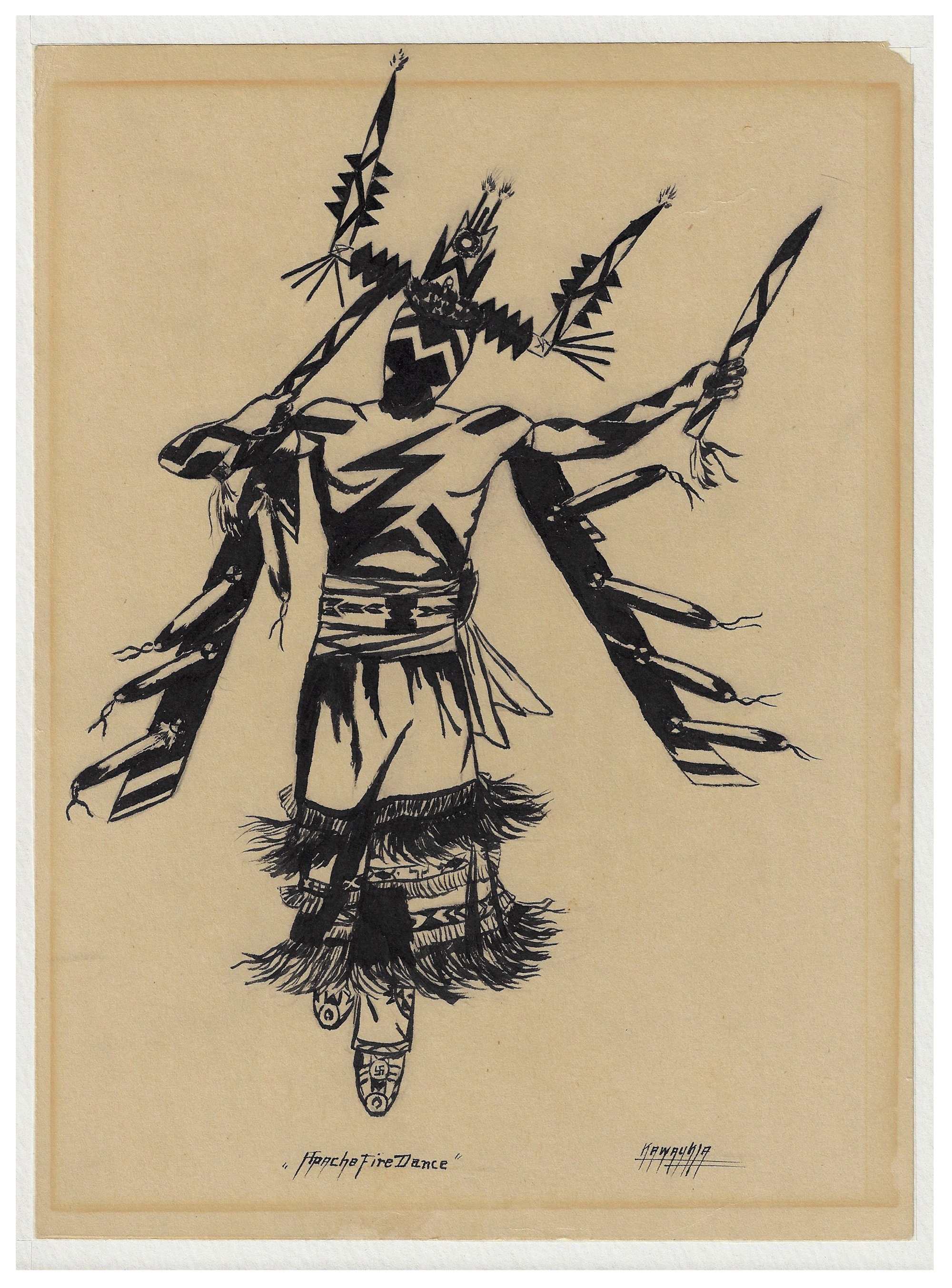 Signed Original Ink Drawing by KAWAYKLA Native American Apache Artist ...