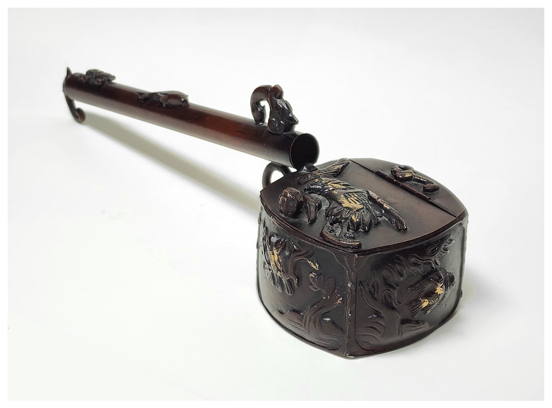 Antique Japanese YATATE Portable Writing Set Inkwell and Brush Holder ...