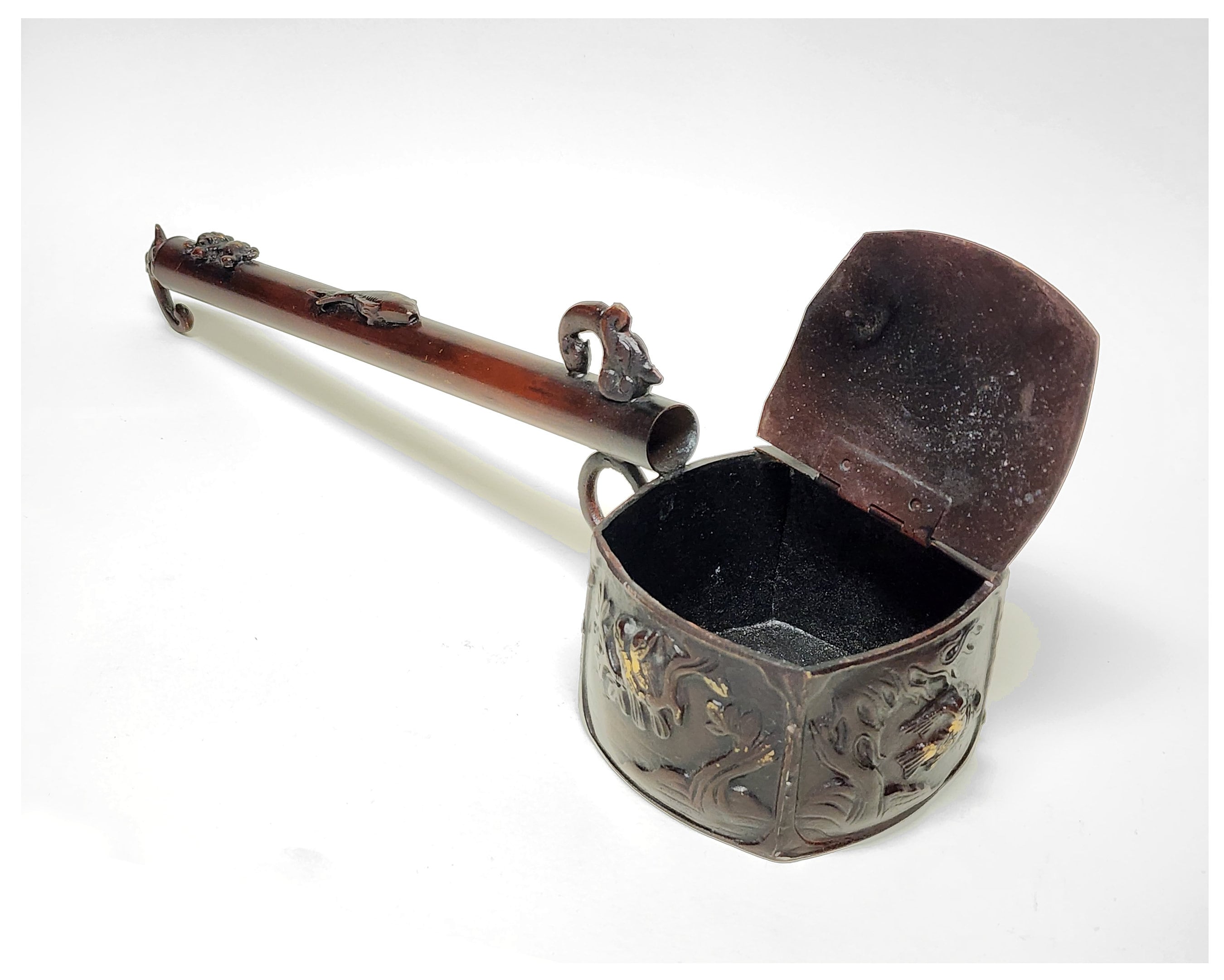 Antique Japanese YATATE Portable Writing Set Inkwell and Brush Holder ...