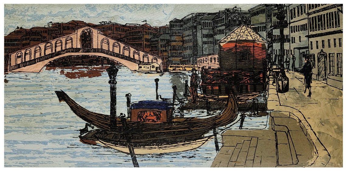Signed Original VAN LOWE Mid-twentieth Century Panoramic Venice Scene ...
