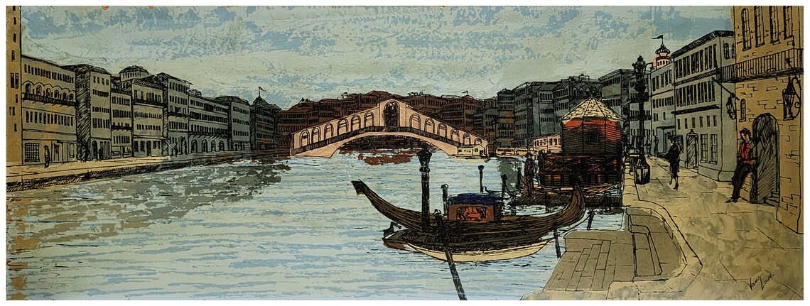 Signed Original VAN LOWE Mid-twentieth Century Panoramic Venice Scene ...