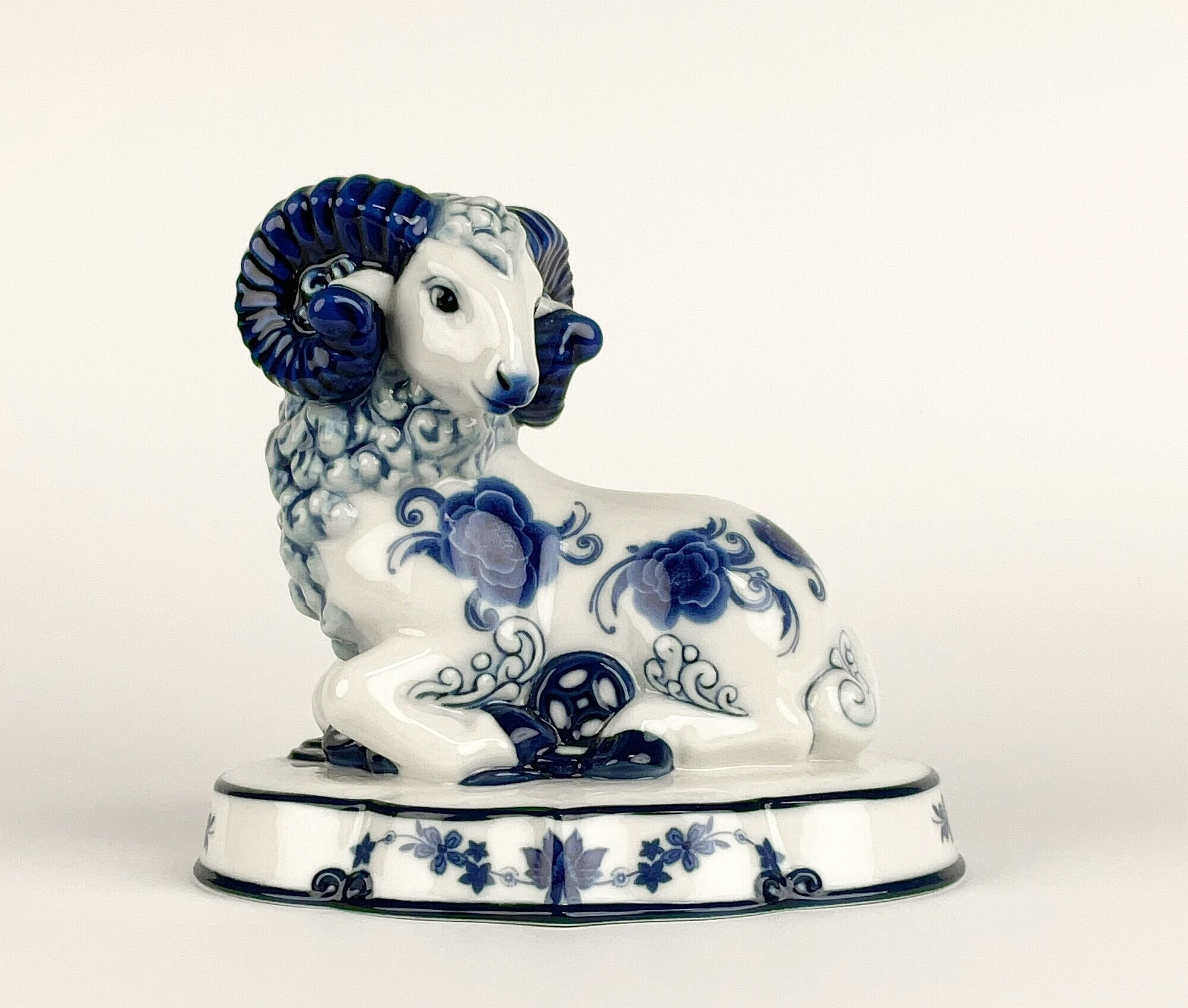 FRANZ PORCELAIN “an Abundance of Wealth” Blue & White Porcelain Goat ...