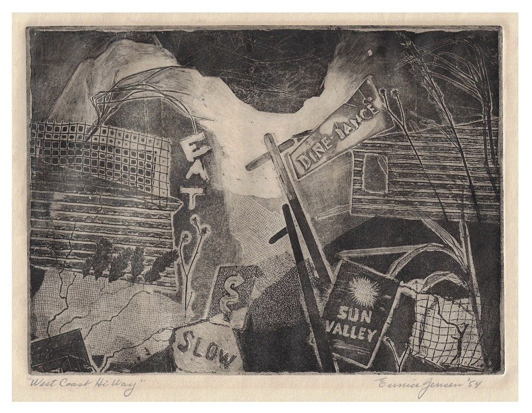 Signed Original Etching by American Artist EUNICE JENSEN PARSONS west ...