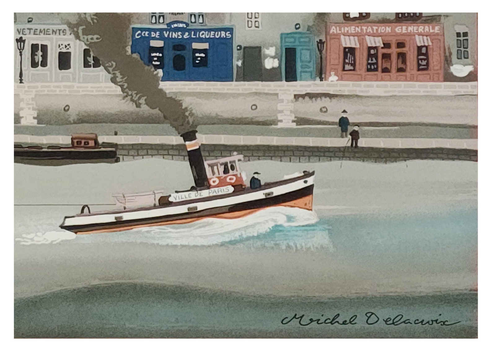 Original Stone Signed MICHEL DELACROIX Color Lithograph “le Remorqueur ...