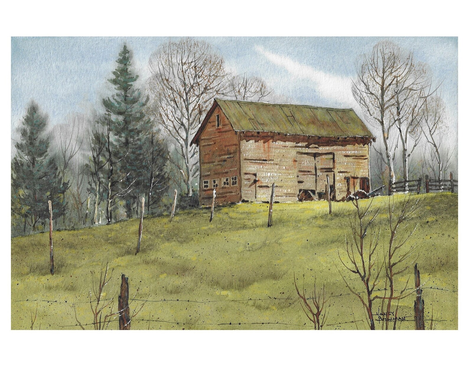 Signed Original NANCY BOWMAN Watercolor Landscape With Barn - Etsy