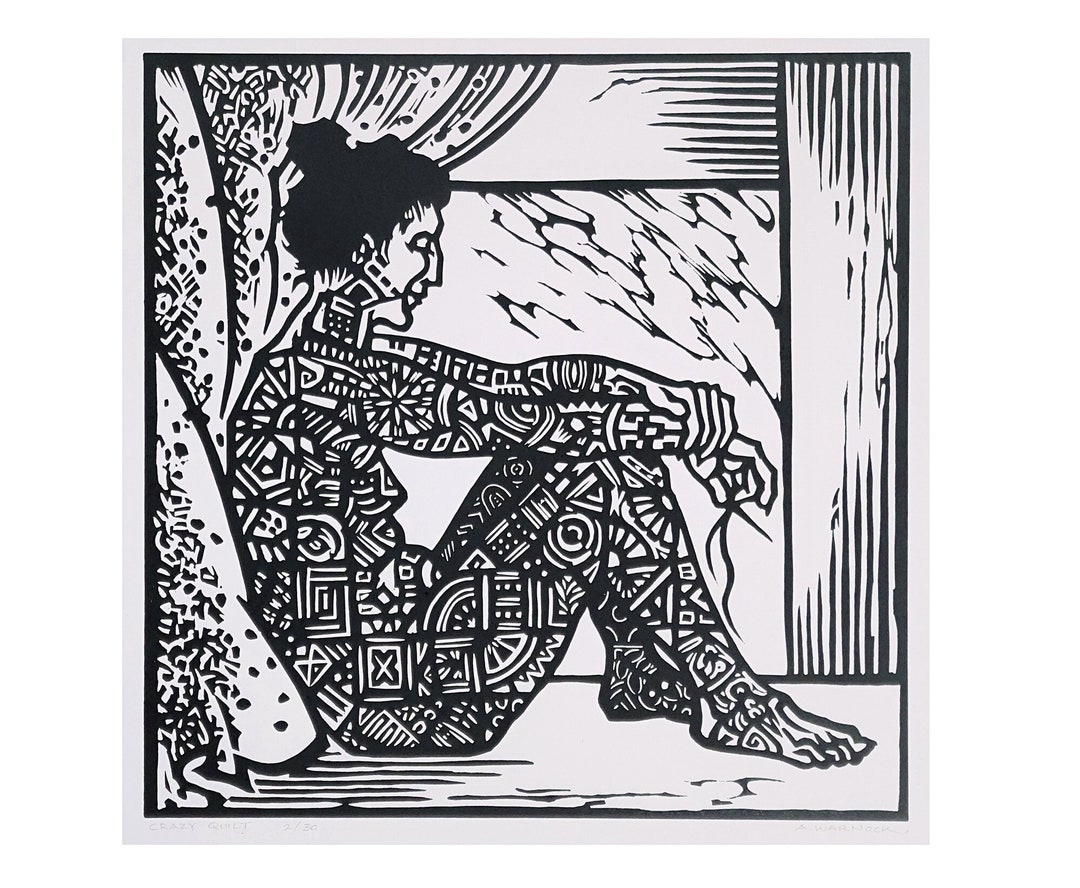 Signed Original LE Linocut by Oregon Artist ANNE WARNOCK - “crazy Quilt ...