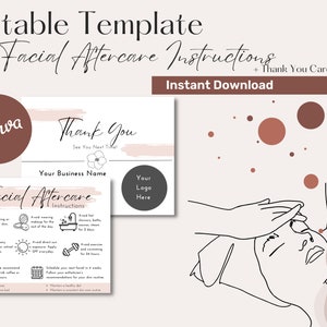 Editable Minimalist Facial Aftercare Card Template, Post-treatment Care ...