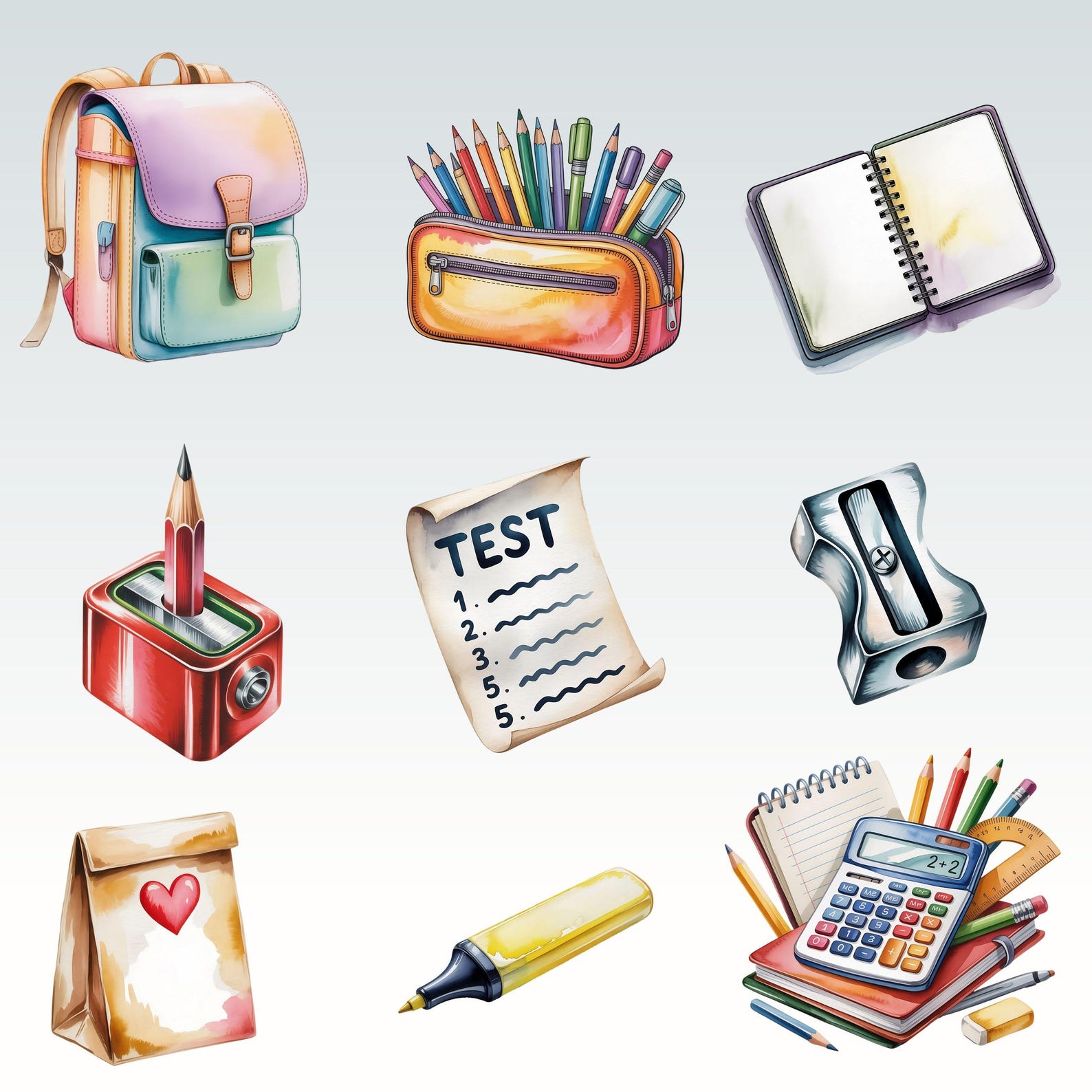 100 School Supplies Watercolor Clipart Bundle, School Stationery ...