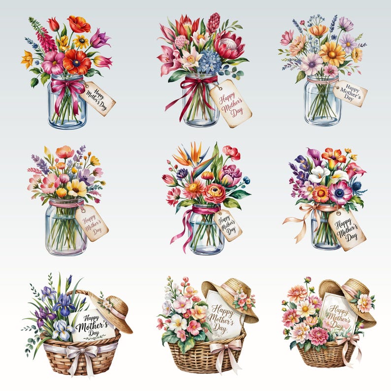 150 Happy Mother’s Day Watercolor Clipart Bundle, Floral Mom Clipart ...
