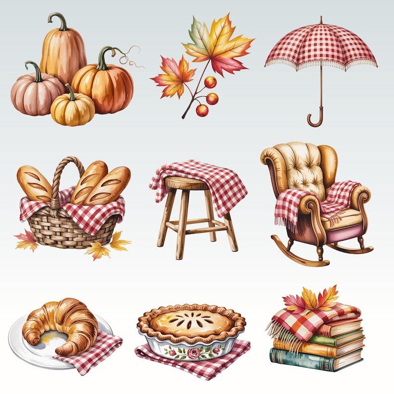 100 Watercolor Cozy Fall Clipart Bundle, Autumn Watercolor Clipart ...