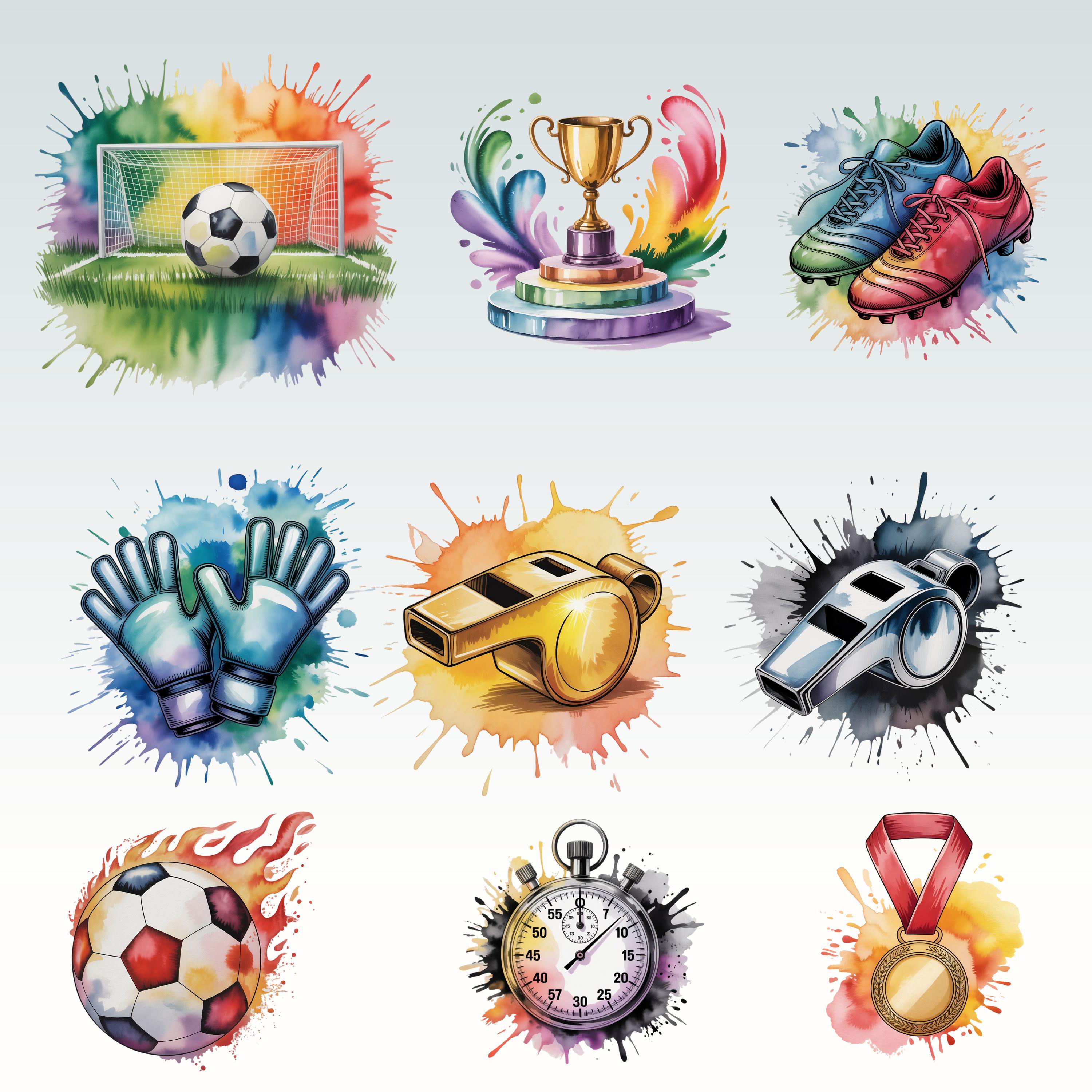 30 Soccer Watercolor Clipart Bundle, Soccer Graphics PNG, Football ...