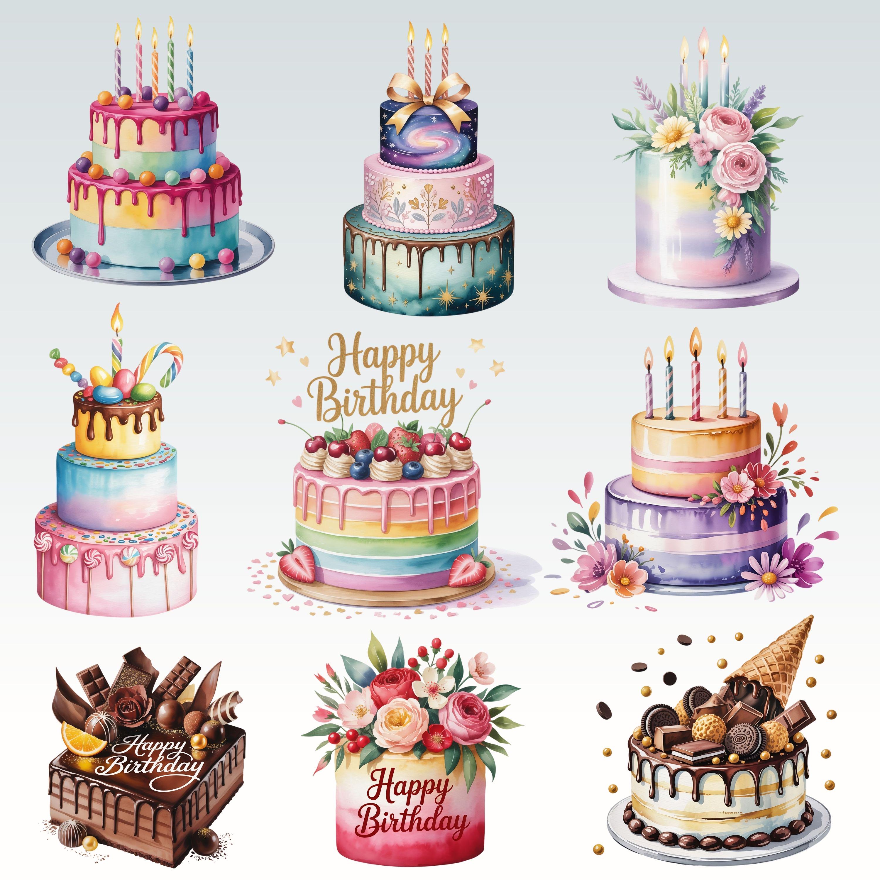 120 Happy Birthday Watercolor Clipart Bundle, Birthday Cake Clipart ...