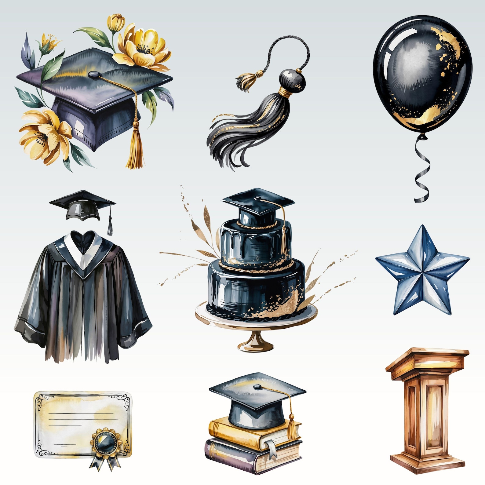 100 Graduation Watercolor Clipart, Graduation Clipart Bundle ...