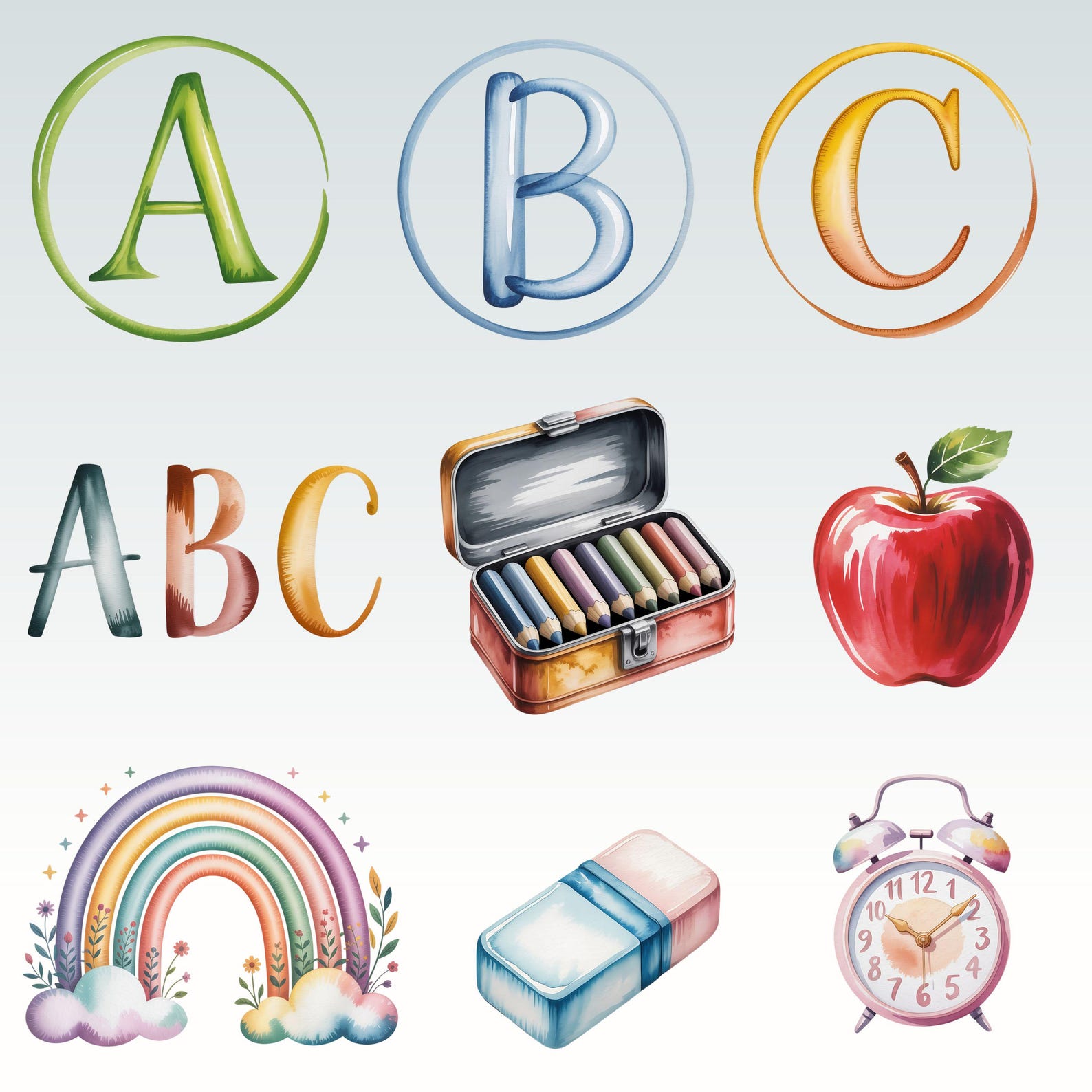 100 School Supplies Watercolor Clipart Bundle, School Stationery ...