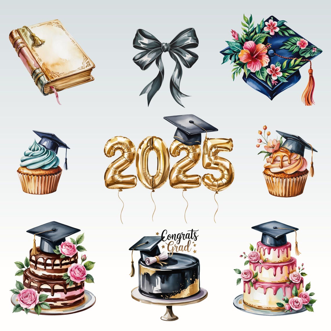 100 Graduation Watercolor Clipart, Graduation Clipart Bundle ...