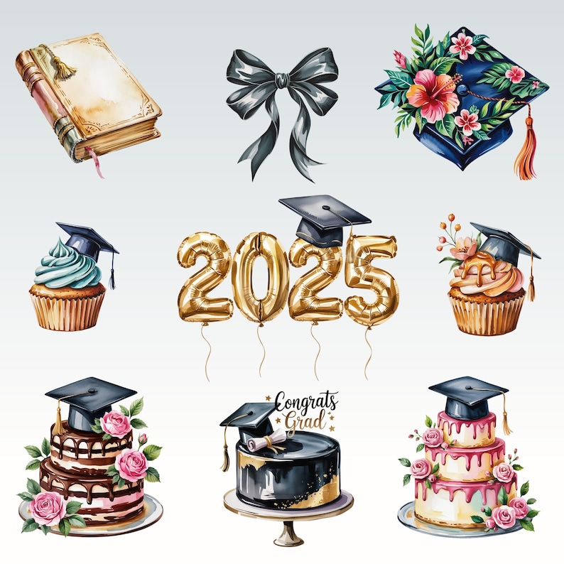 100 Graduation Watercolor Clipart, Graduation Clipart Bundle ...