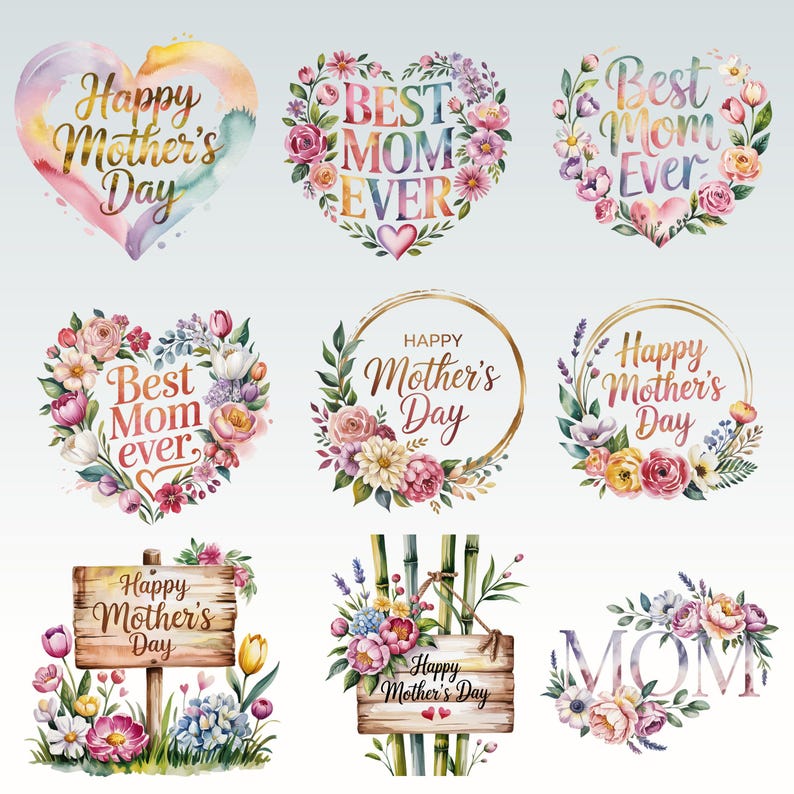 150 Happy Mother’s Day Watercolor Clipart Bundle, Floral Mom Clipart ...