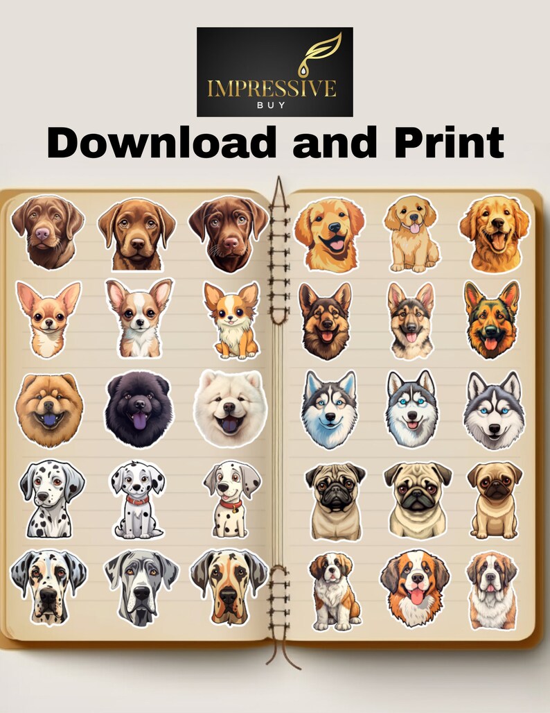 39 Cute Puppy Print and Cut Digital PNG Stickers, 13 Cute Dog Breeds ...