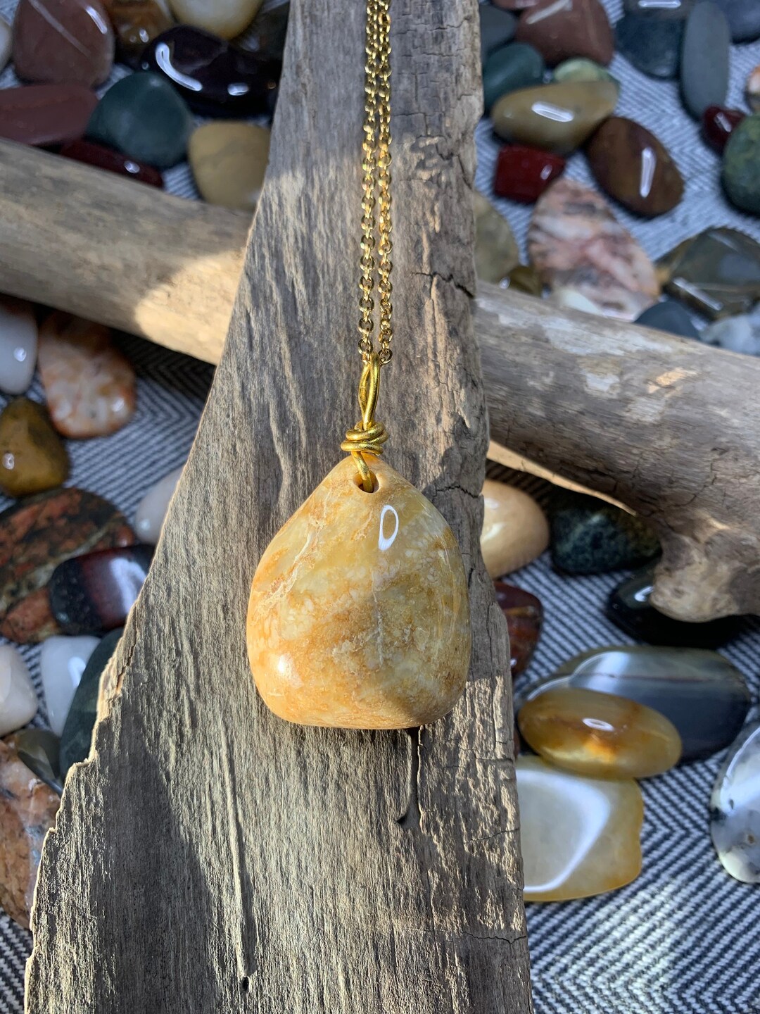 Chunky Gold and Beige Rock Necklace, on 18-inch Gold-colored Chain. - Etsy