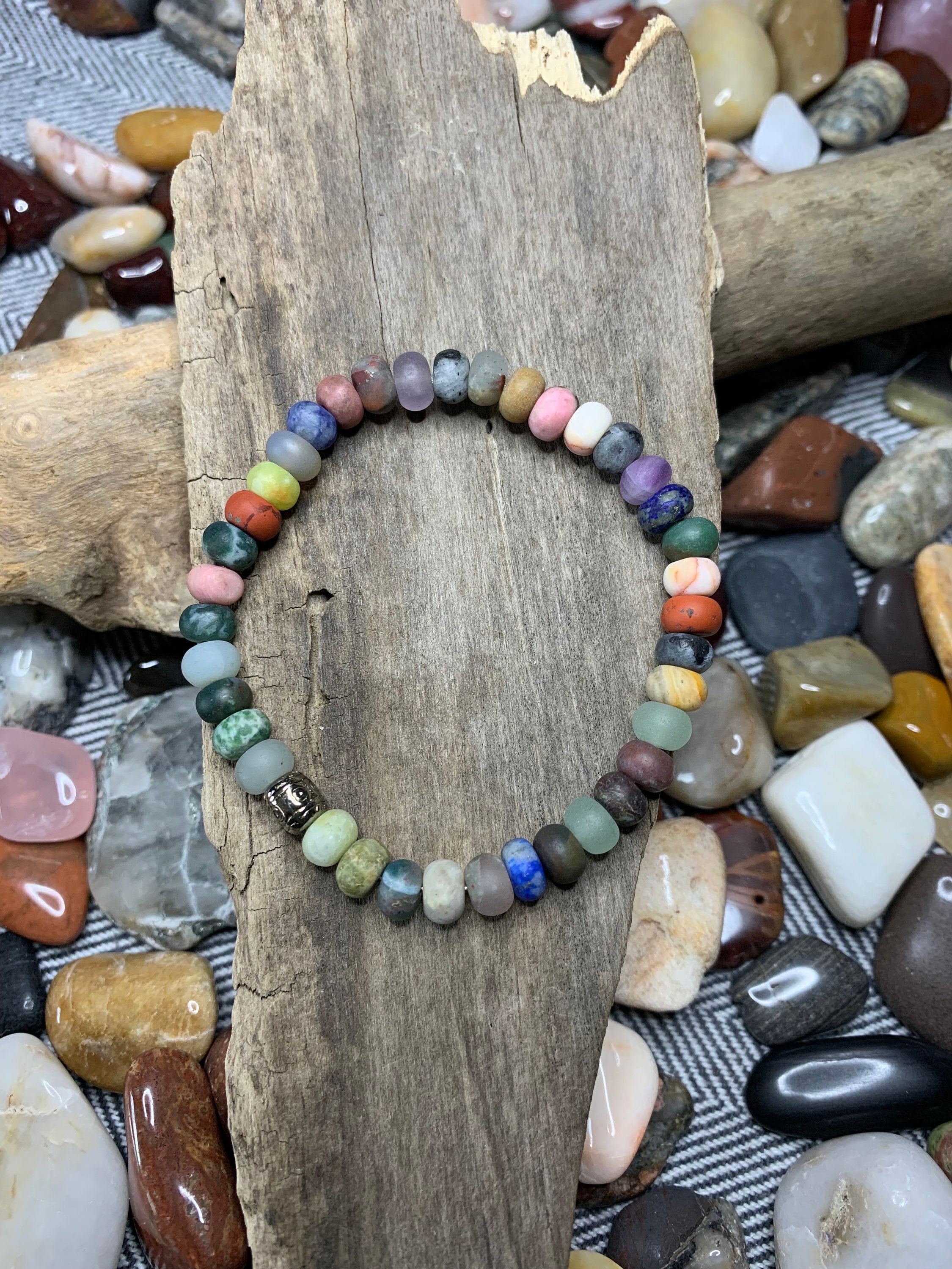 Colorful Mixed-gemstone Stretchy Bead Bracelet, 6.5-inch, Natural Stone ...