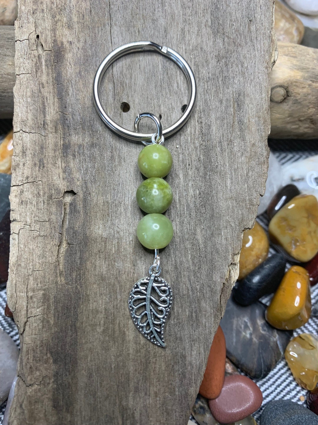 Rock Keychain Green Serpentine W/leaf Charm Gift for New Driver, Car ...