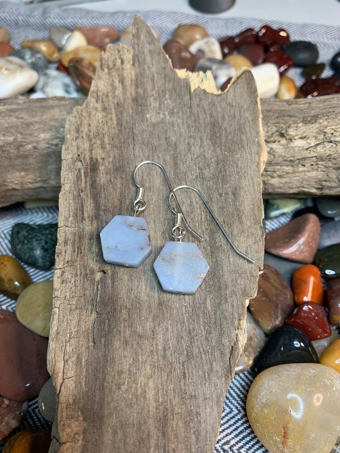 Light Blue Angelite and Sterling Silver Earrings - Natural Stone ...