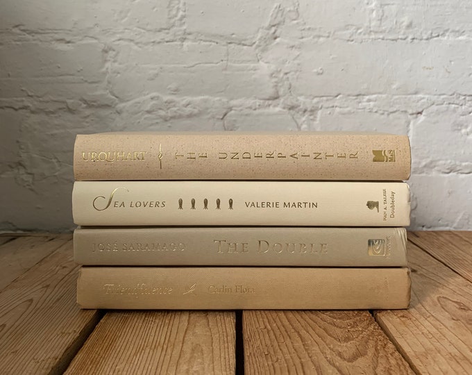 Cream Tone Book Stack, Ivory Book Decor, Cream and Ivory Decorative ...