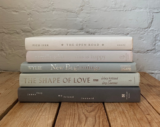 Grey Blue White Book Stack, White and Light Gray Book Decor, Decorative ...