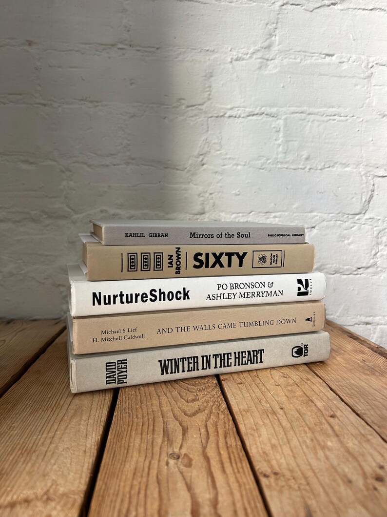Custom Book Stack, White, Gray, Tan Books for Shelf Styling, Office ...