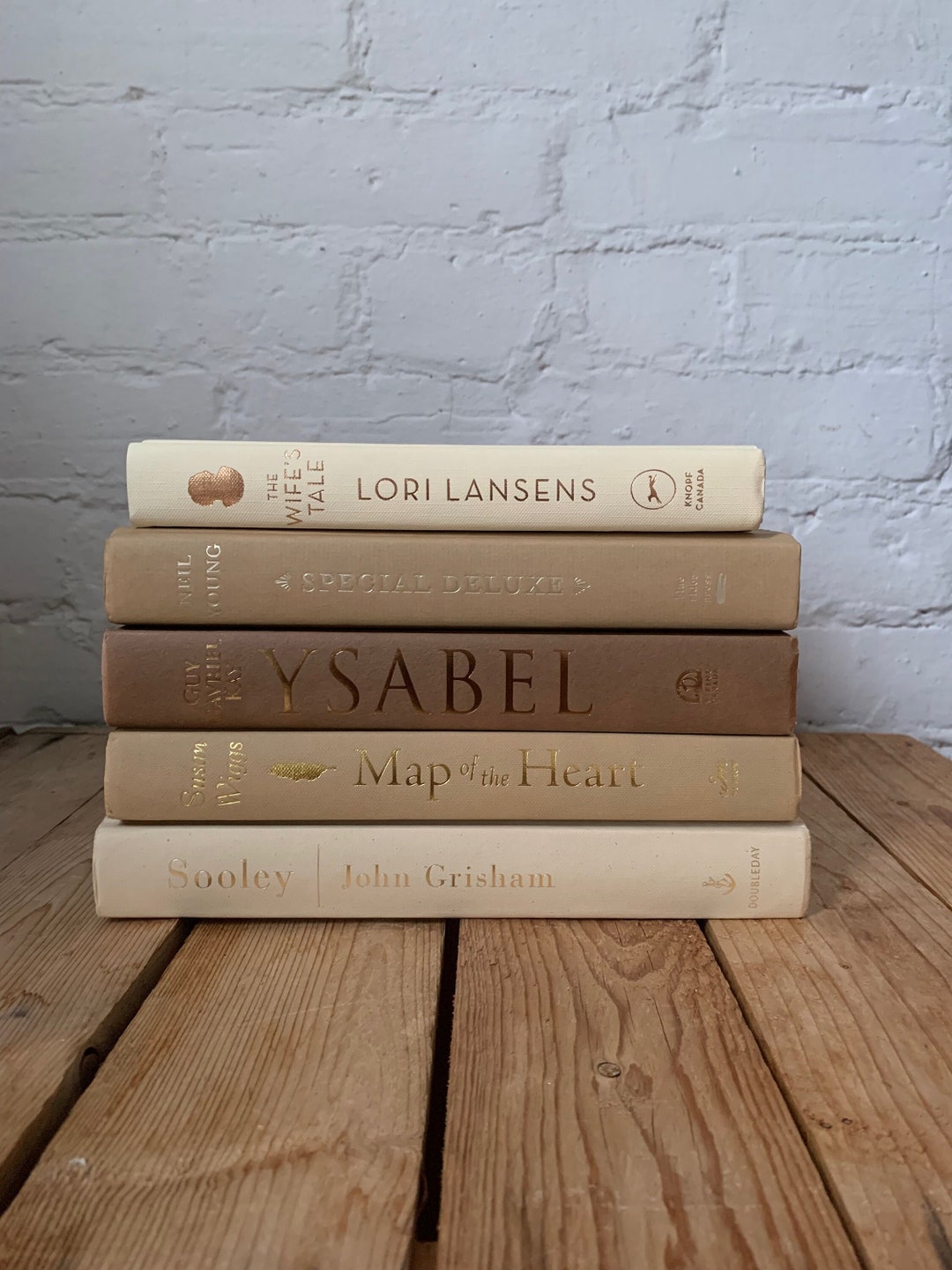 Cream and Tan Book Stack, Neutral Book Decor, Beige Brown Ivory ...