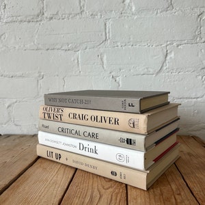Custom Book Stack, White, Gray, Tan Books for Shelf Styling, Office ...