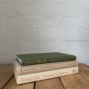 Ivory Cream and Green Book Stack, Curated Styling Book Set for ...